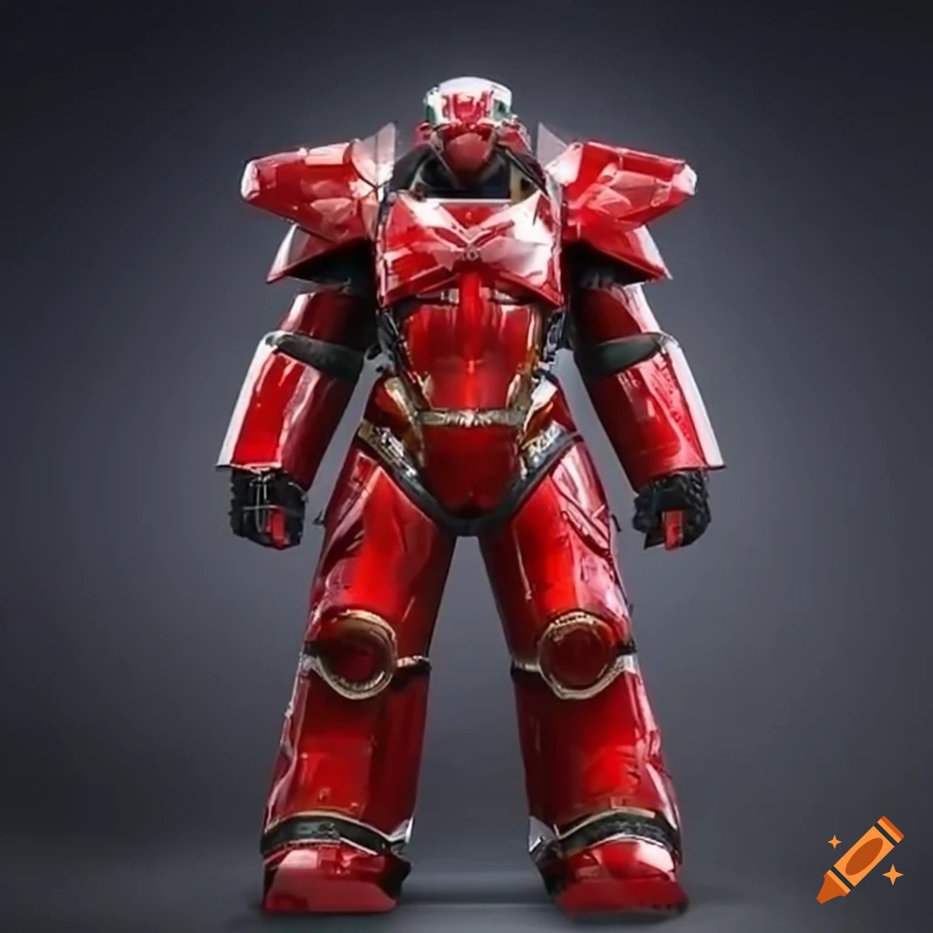 Full body power armor made of red crystals with jet pack turbines on ...