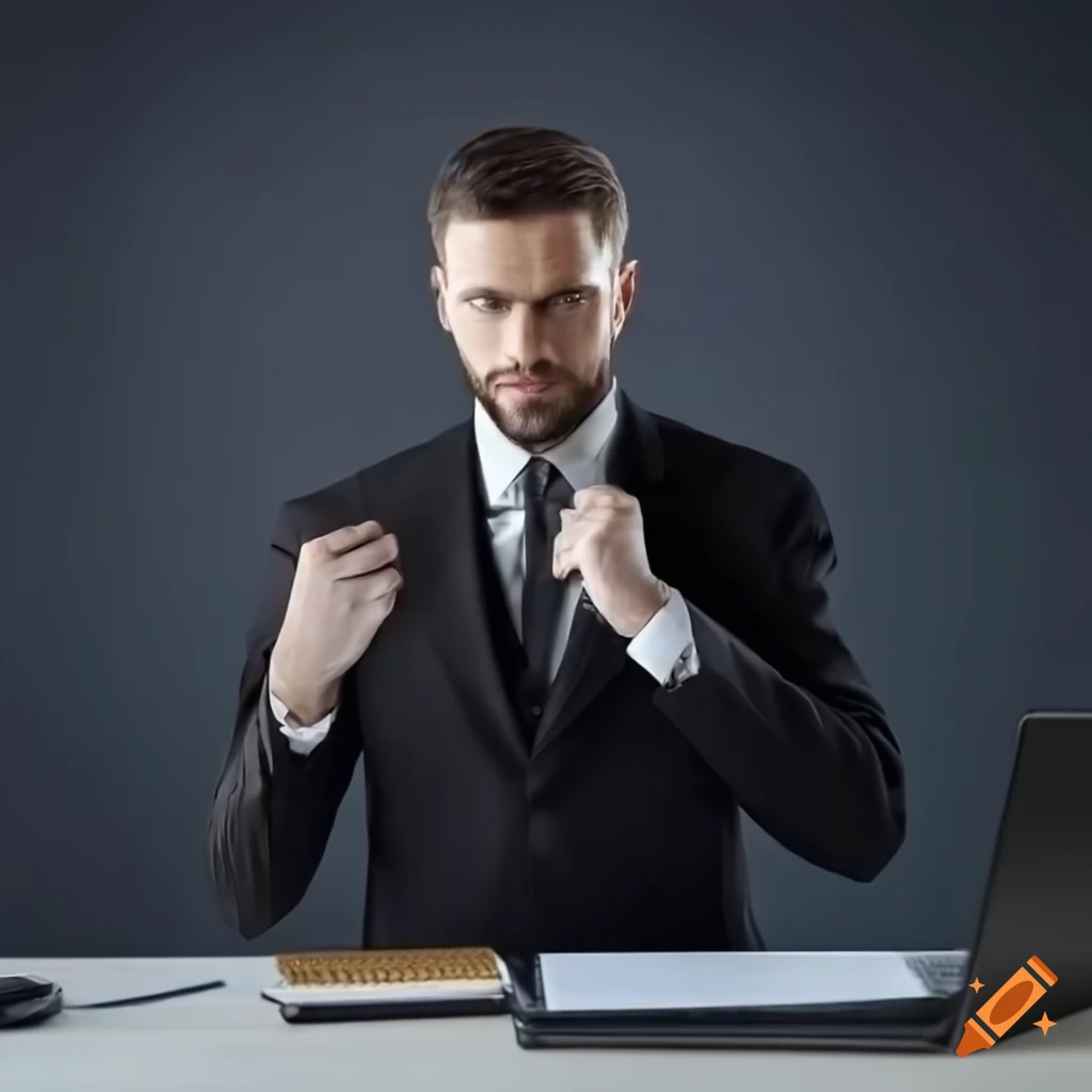 Focused adult male lawyer in formal attire at office desk on Craiyon