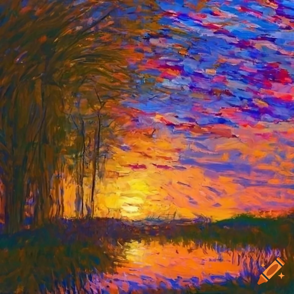 Sunset landscape in impressionist style on Craiyon