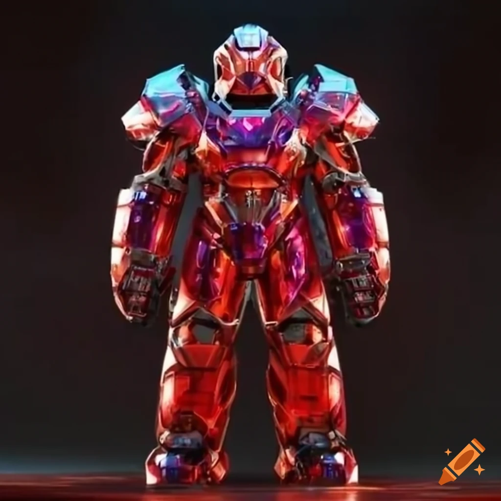 Red crystal power armor with jet pack turbines on Craiyon