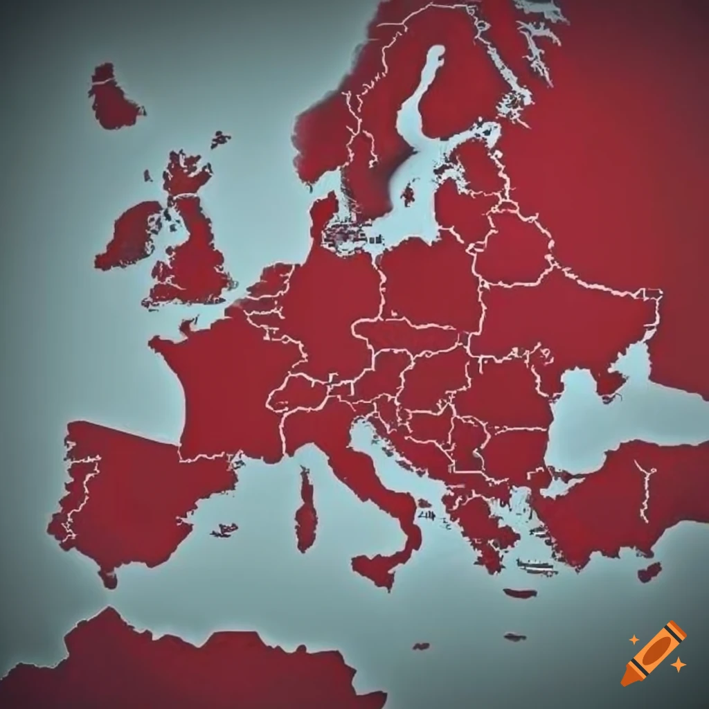 Highly detailed european map with red spanish borders on white ...