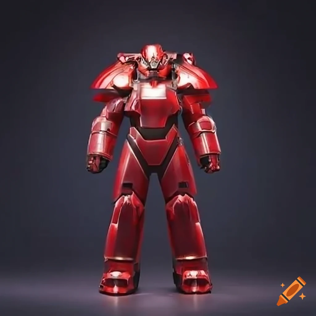 Red crystal power armor suit with jet pack turbines on Craiyon