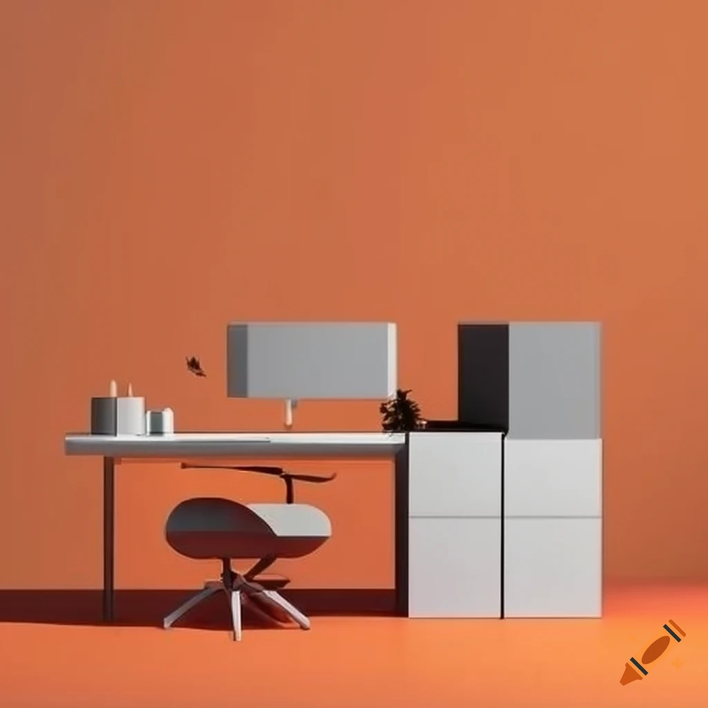 Contemporary workspace in orange and grey colors on Craiyon