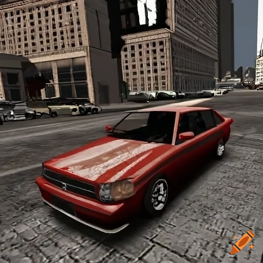 Car in a city with gta 3 graphics on Craiyon