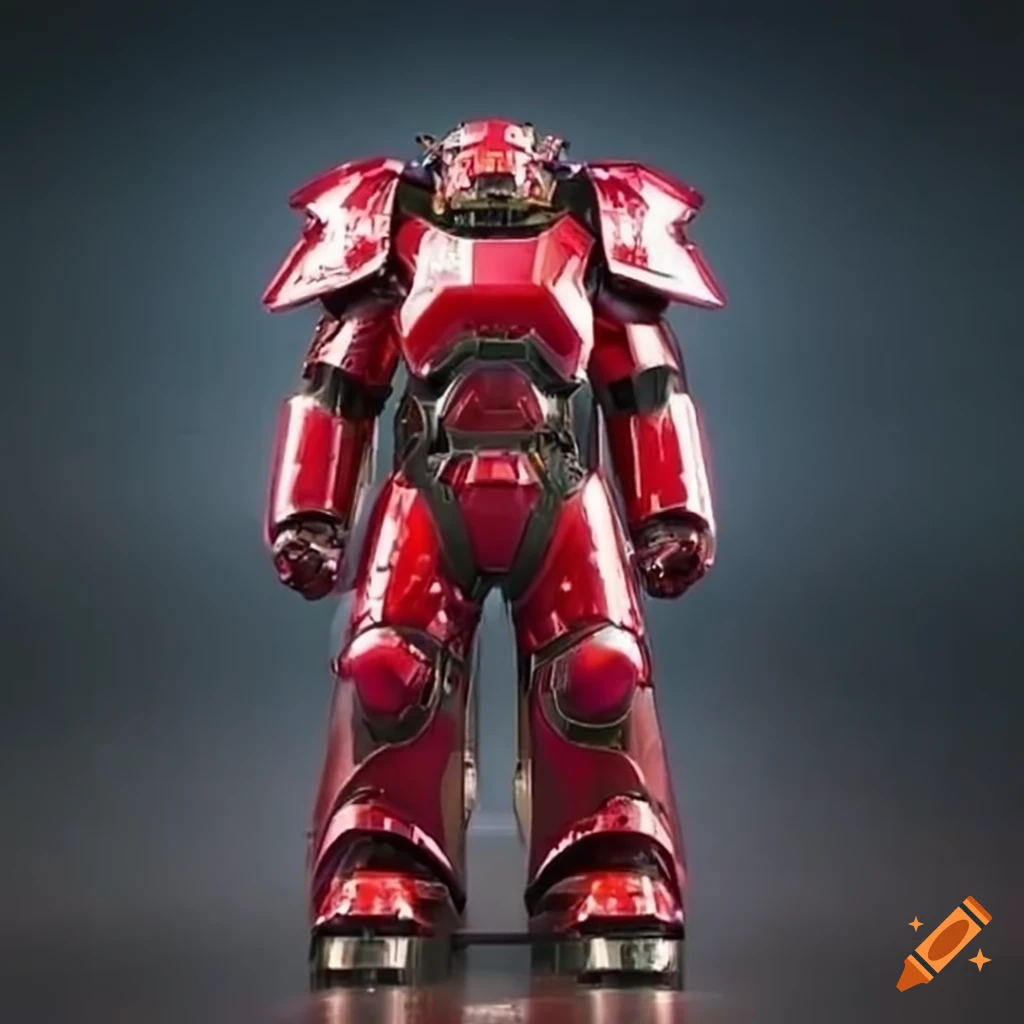Power armor made of red crystals with jet pack turbines on Craiyon