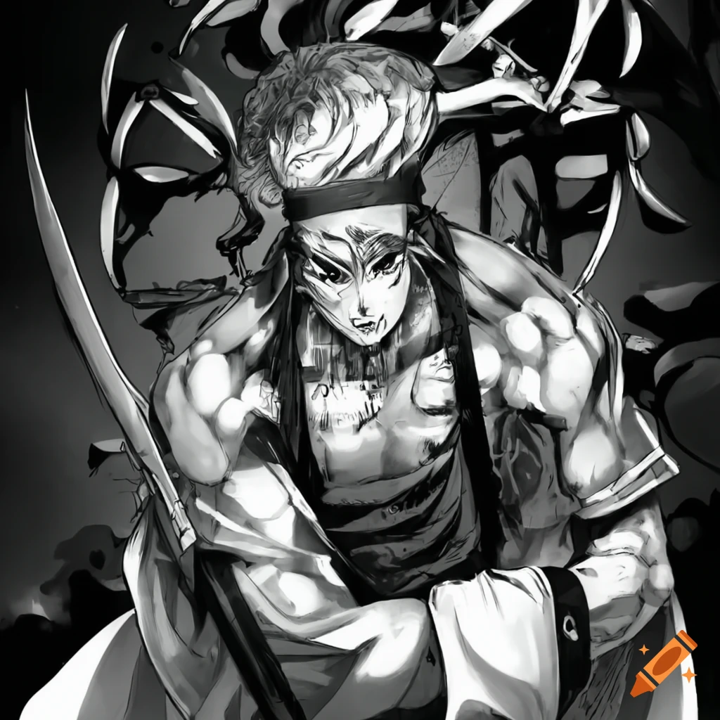 Epic warrior kitchen chef in manga style in black and white on Craiyon