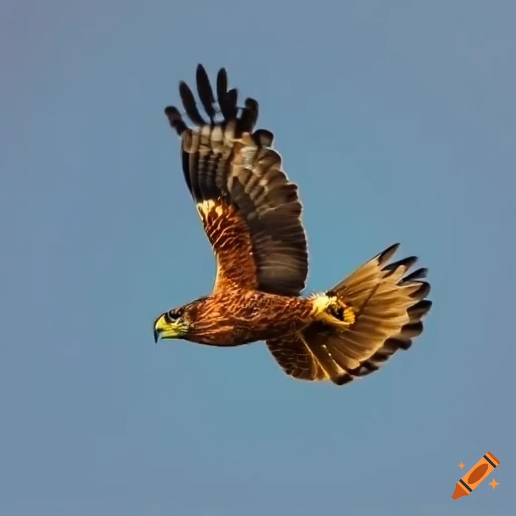 Neon brown hawk flying on Craiyon