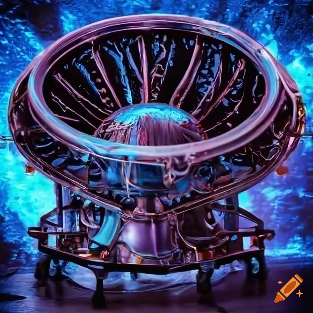 Closeup view of a futuristic plasma anti-gravity engine lifting a cart on Craiyon