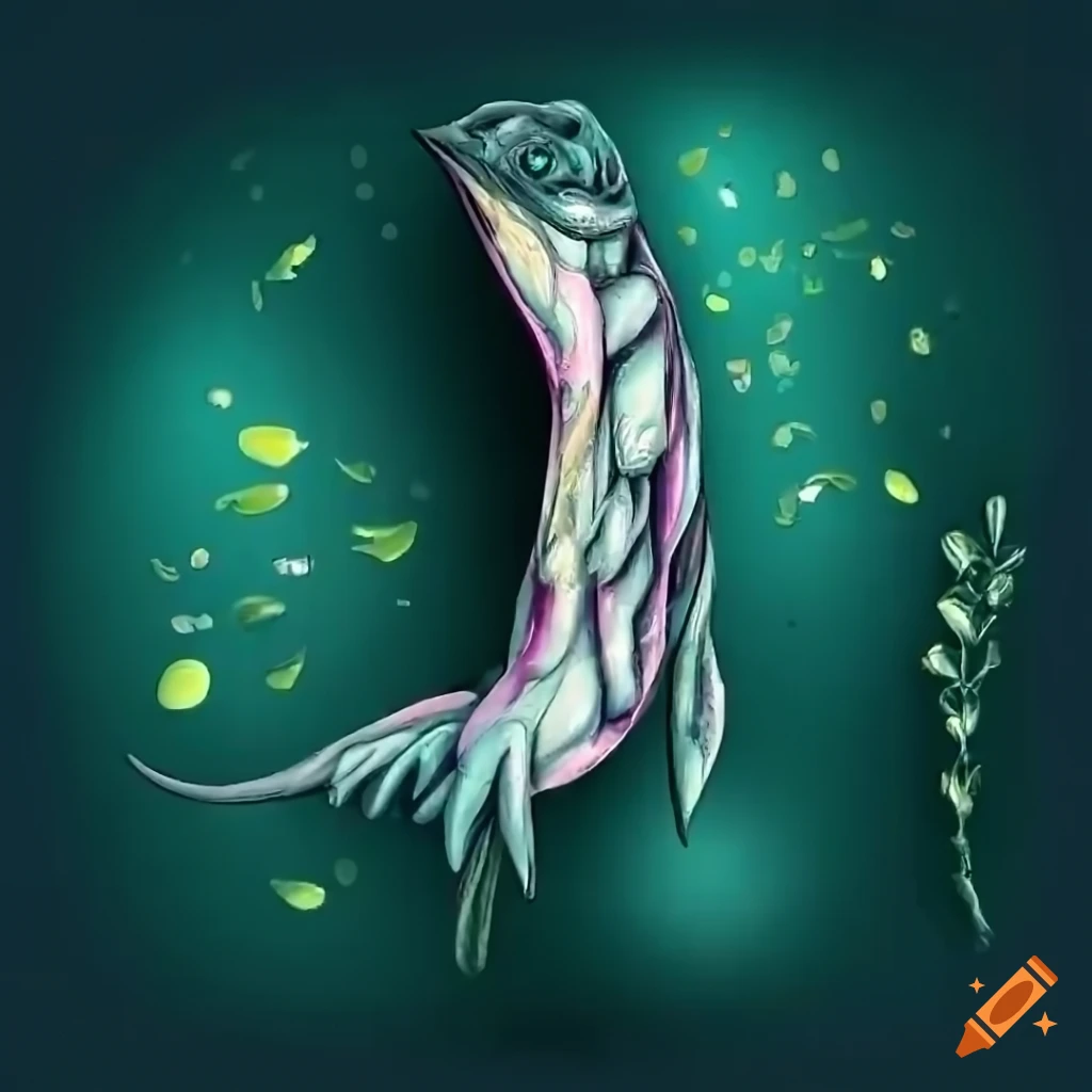 Alien shark-like creature swimming in the deep ocean with alien plants ...