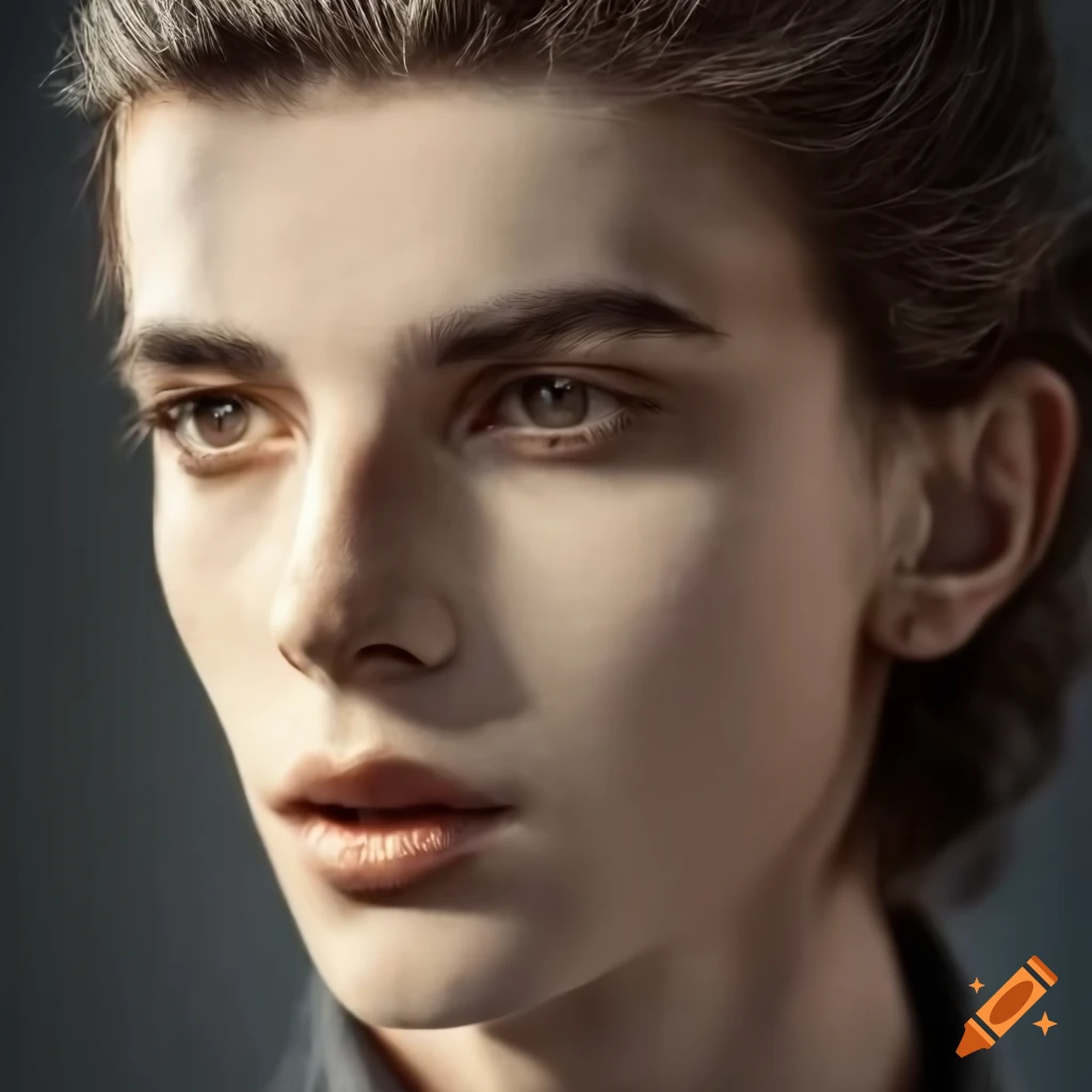 Portrait of a beautiful man with dark hair and delicate features on Craiyon