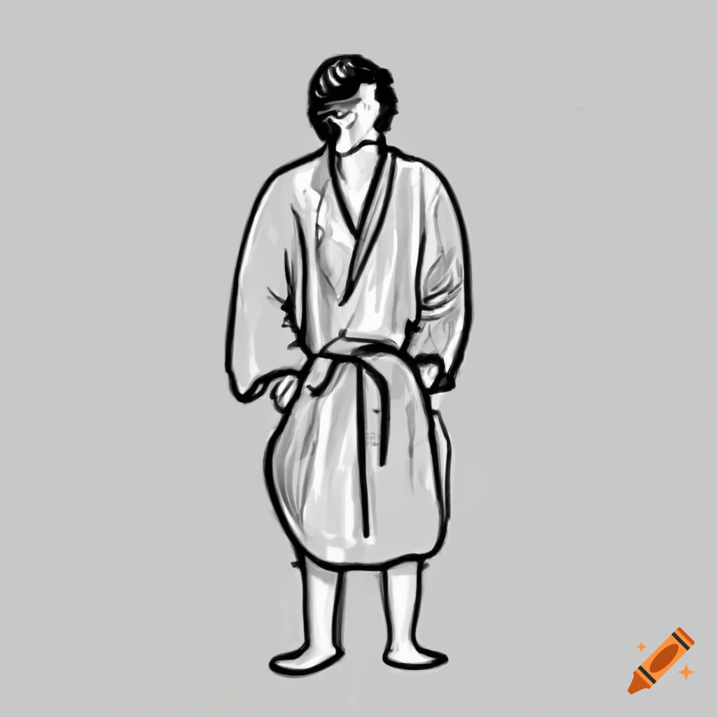 Man in bathrobe sketch on Craiyon