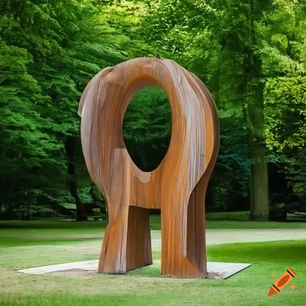 Monumental abstract wood and metal sculpture in a park on Craiyon
