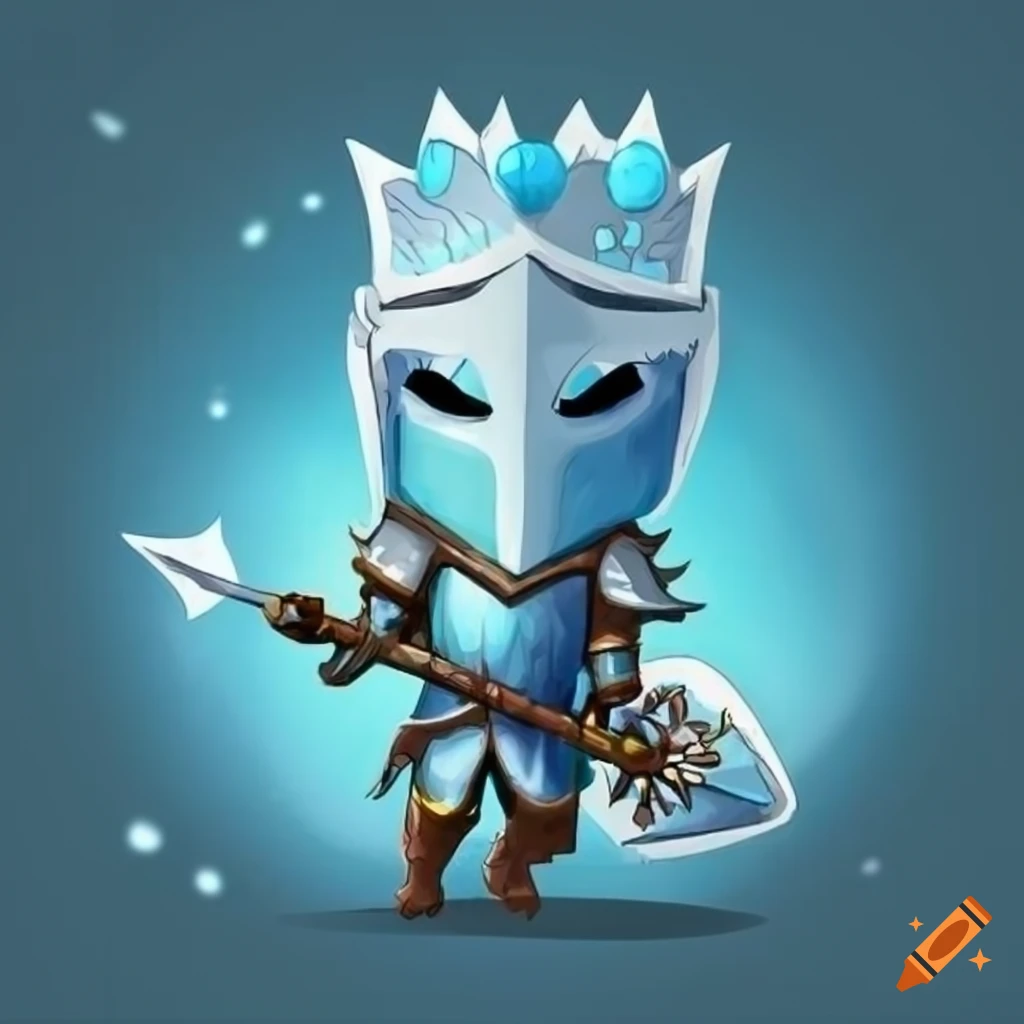 Chibi ice knight with crown, shield, and greataxe on Craiyon