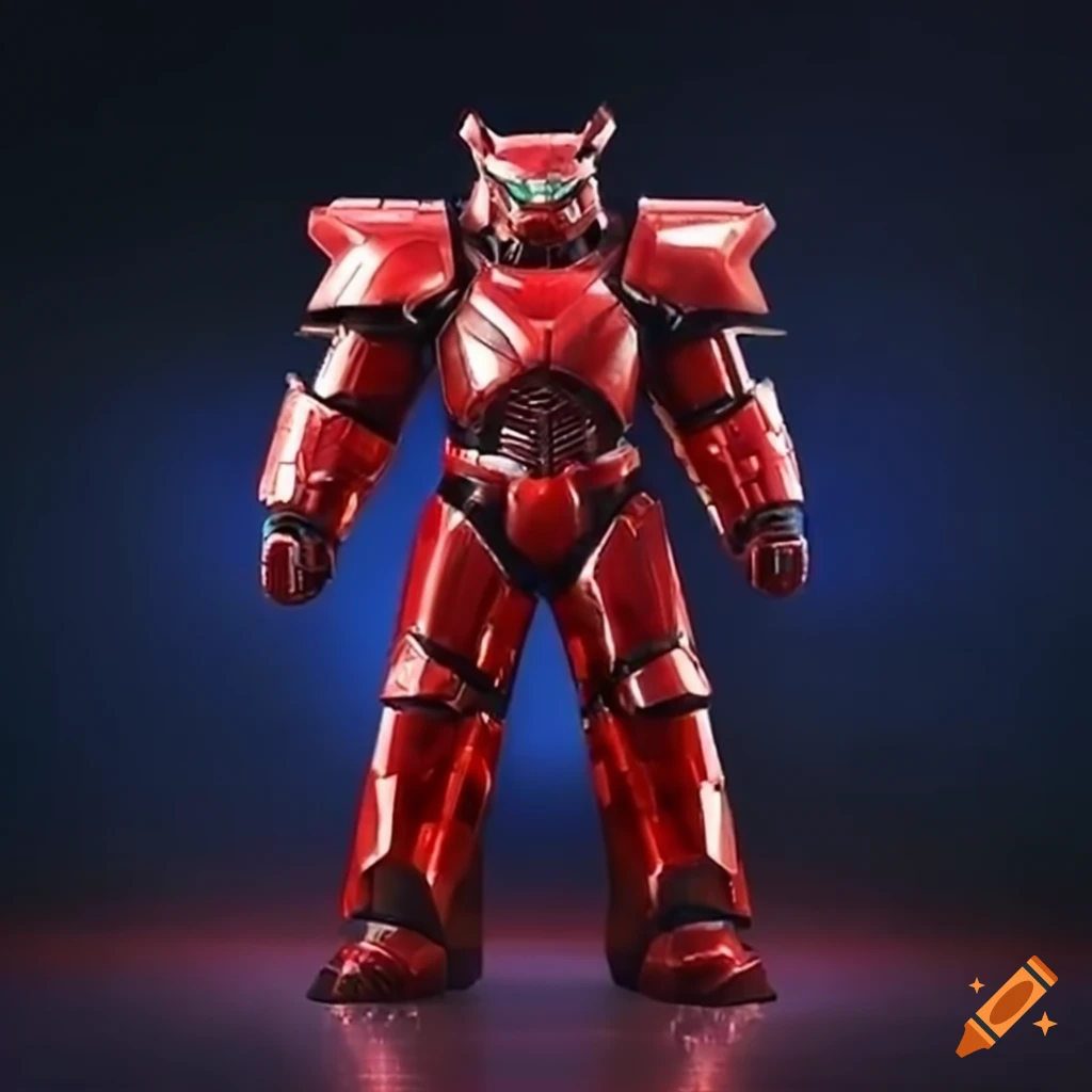 Full body power armor made of red crystals with jet pack turbines on ...