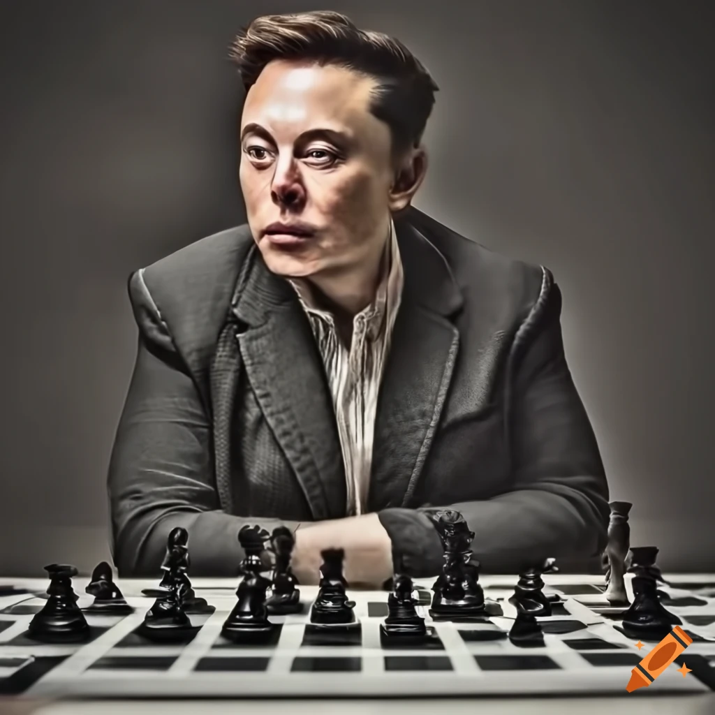 Elon Musk playing chess in a cinematic style with HDR effect on Craiyon