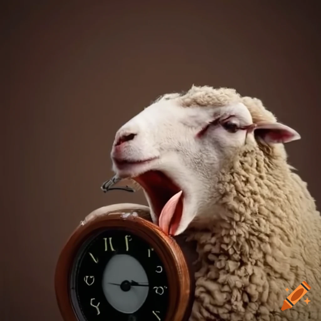 Sheep eating a clock on Craiyon