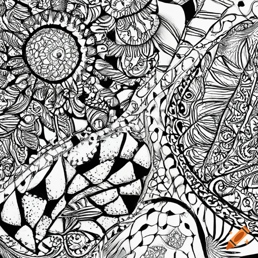 Black and white intricate nature pattern zentangle design on Craiyon