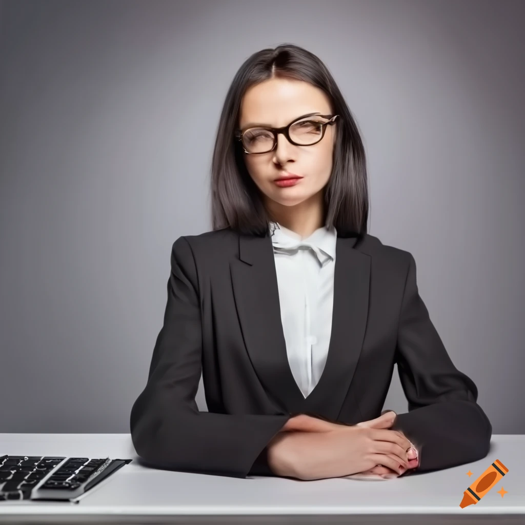Focused female lawyer in a business suit at her office desk on Craiyon