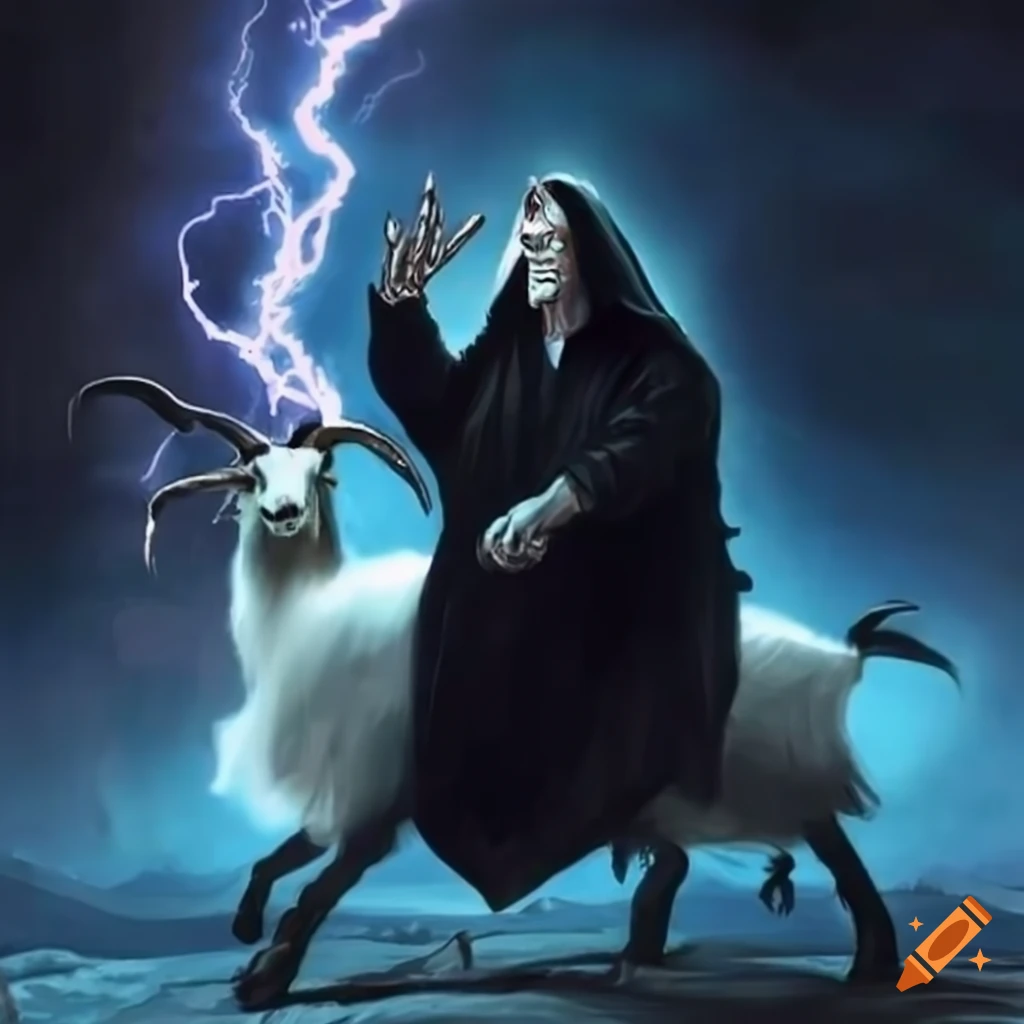 Emperor palpatine riding a goat and casting lightning on Craiyon