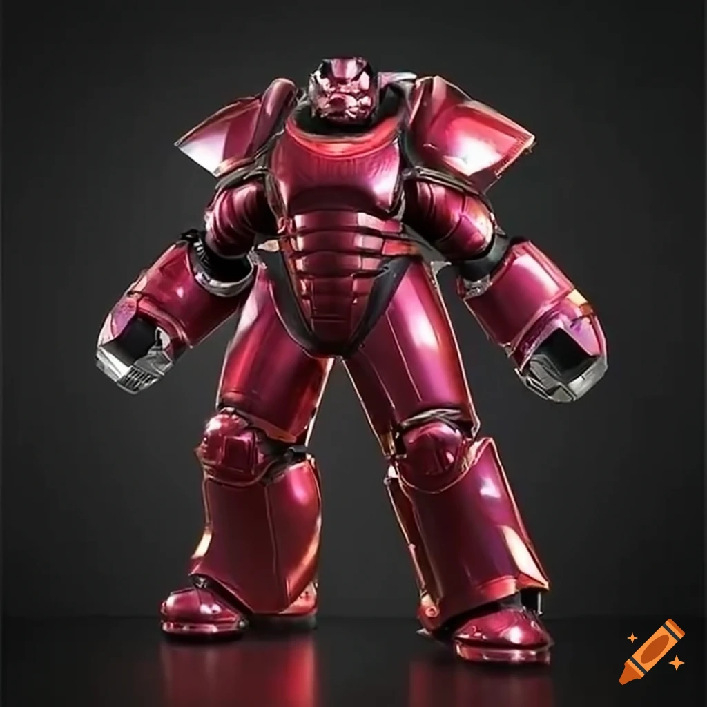 Full body power armor made of red crystals with jet pack turbines on ...