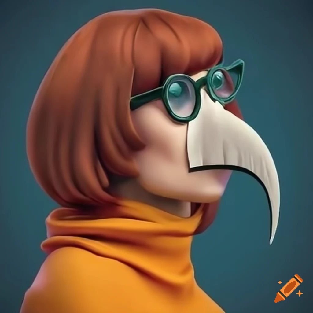 Velma from scooby doo wearing a librarian outfit with a plague mask in ...