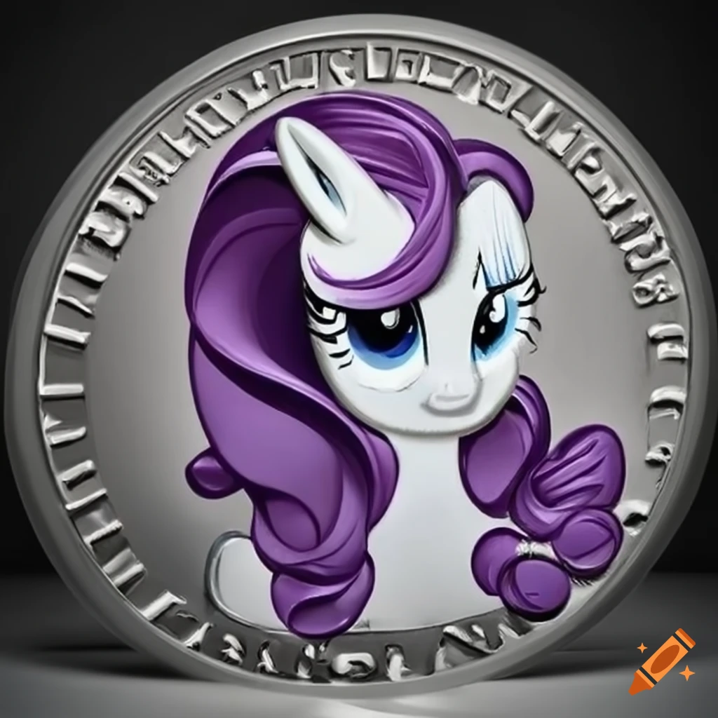 My little pony character rarity on a silver coin in bas-relief on Craiyon