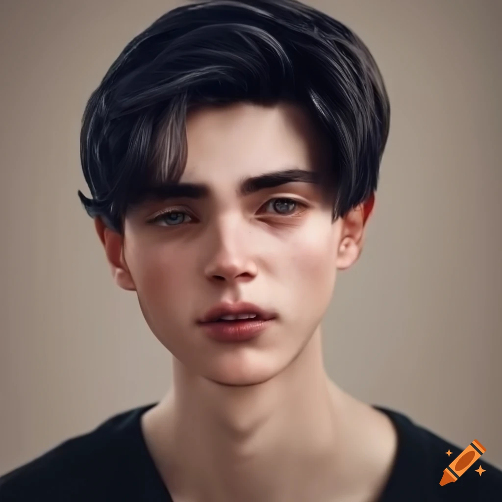 Portrait of a handsome man with dark hair and delicate features ...