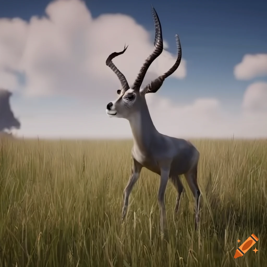 Grey antelope with distinctive features in grassland meadows on Craiyon