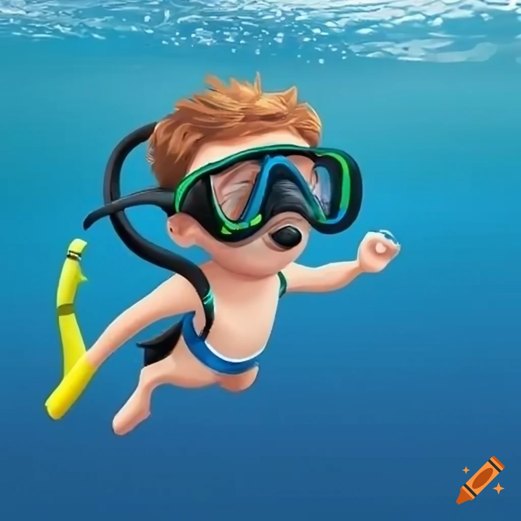 Happy boy scuba diving in animation on Craiyon