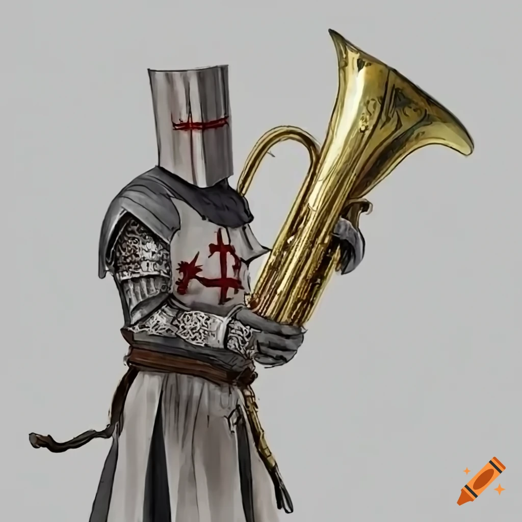 Templar knight from dark souls holding a tuba on Craiyon