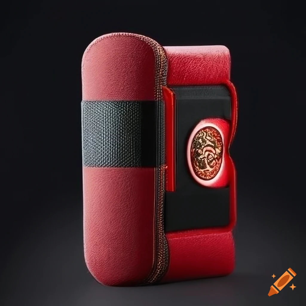 Sleek black and red cigar case with accessorized cigar on Craiyon