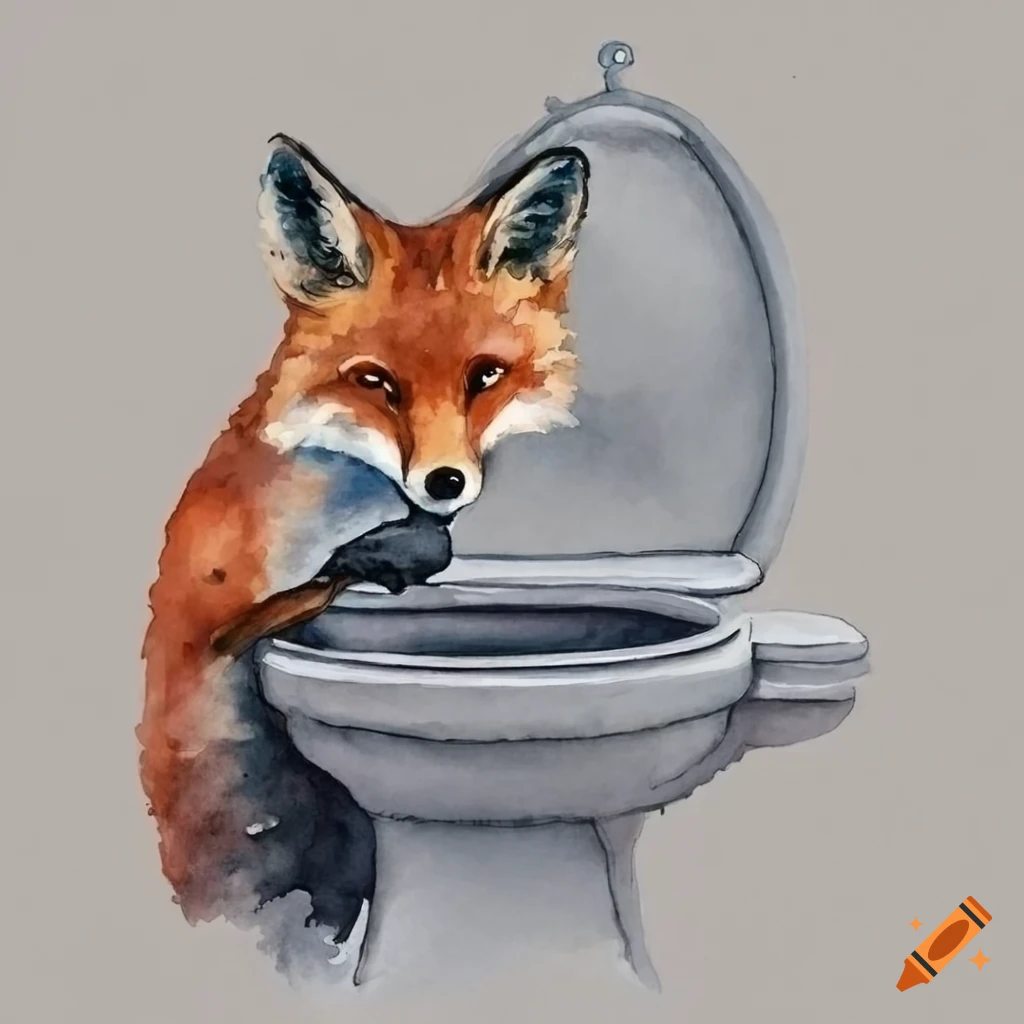 Fox on toilet watercolor inspired by beatrix potter's style on Craiyon