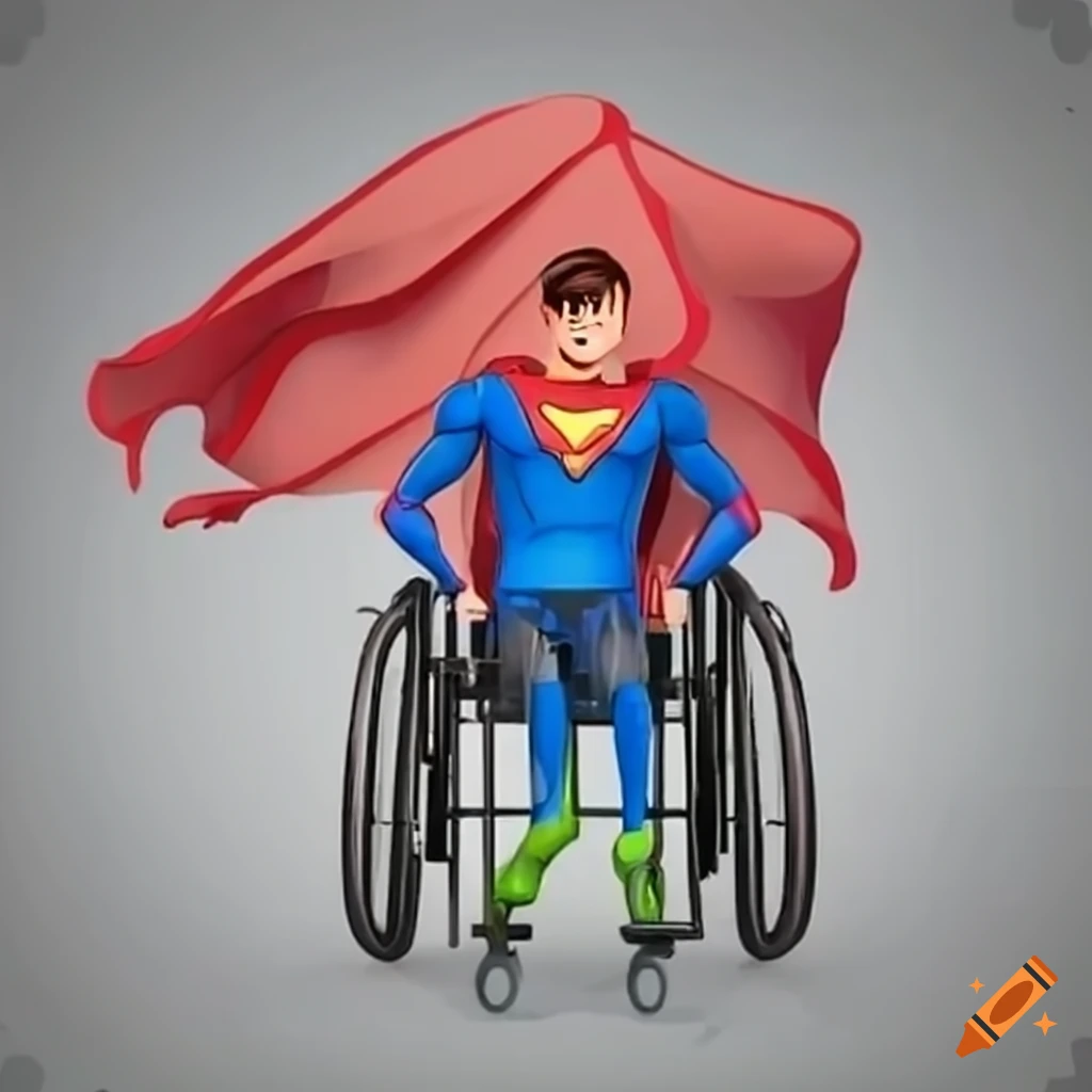Person in a wheelchair with a superhero cape on Craiyon