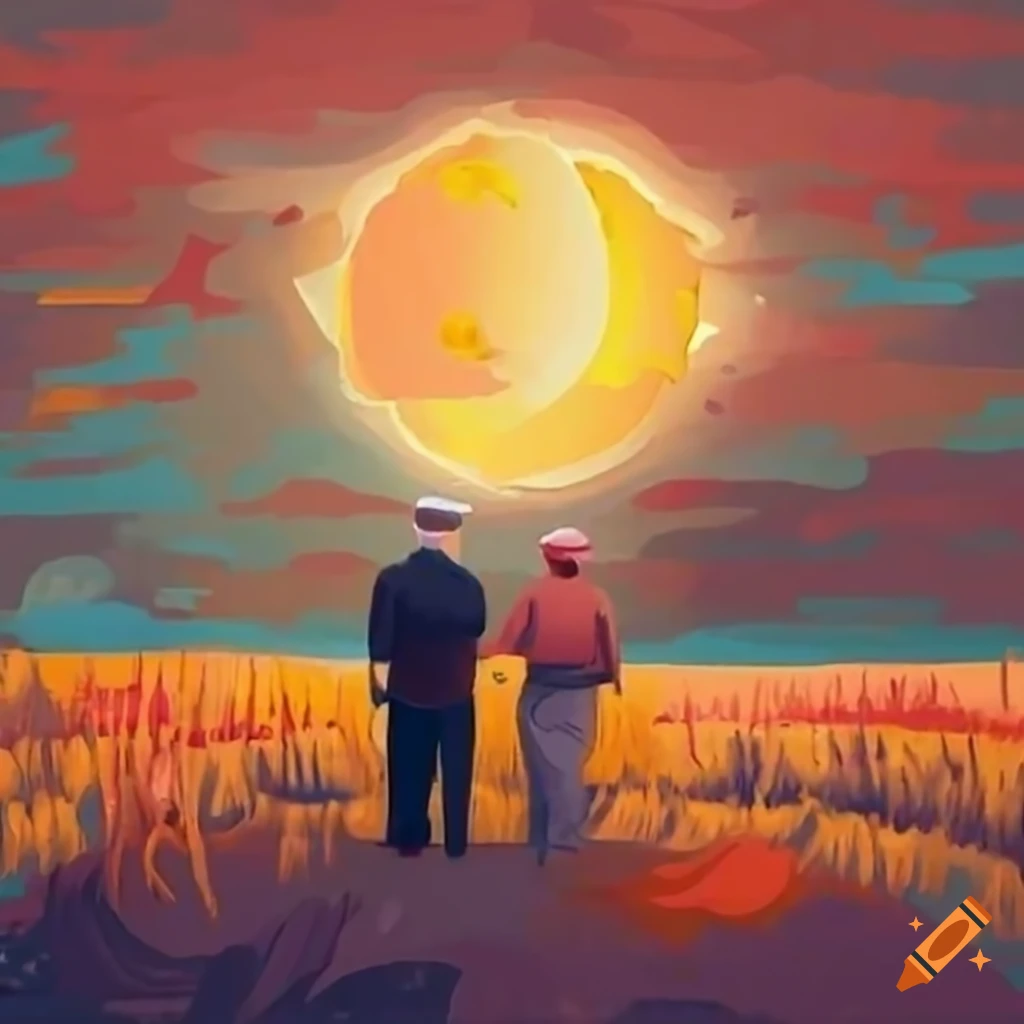 Elderly couple in a field watching an amazing eclipse on Craiyon