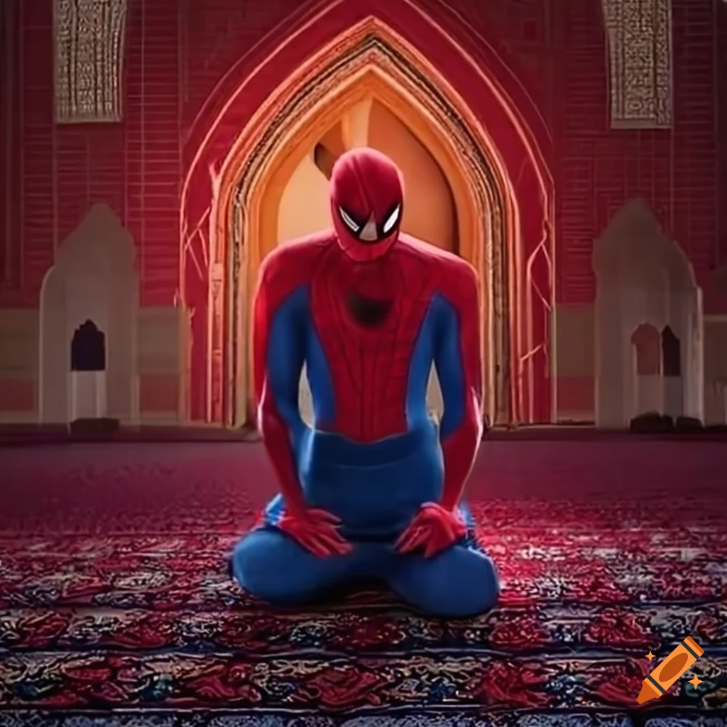 Spiderman praying in a mosque on Craiyon