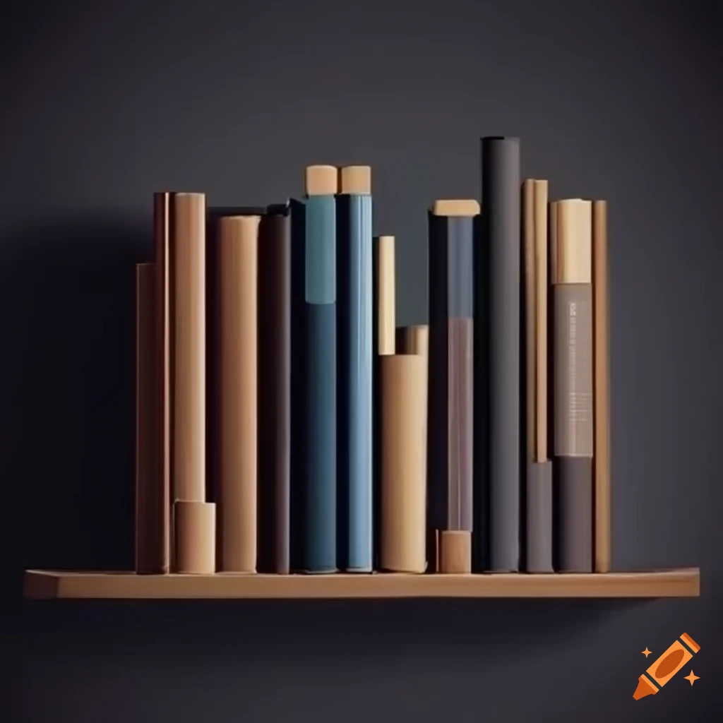 Collection of books arranged horizontally in minimalist style on Craiyon
