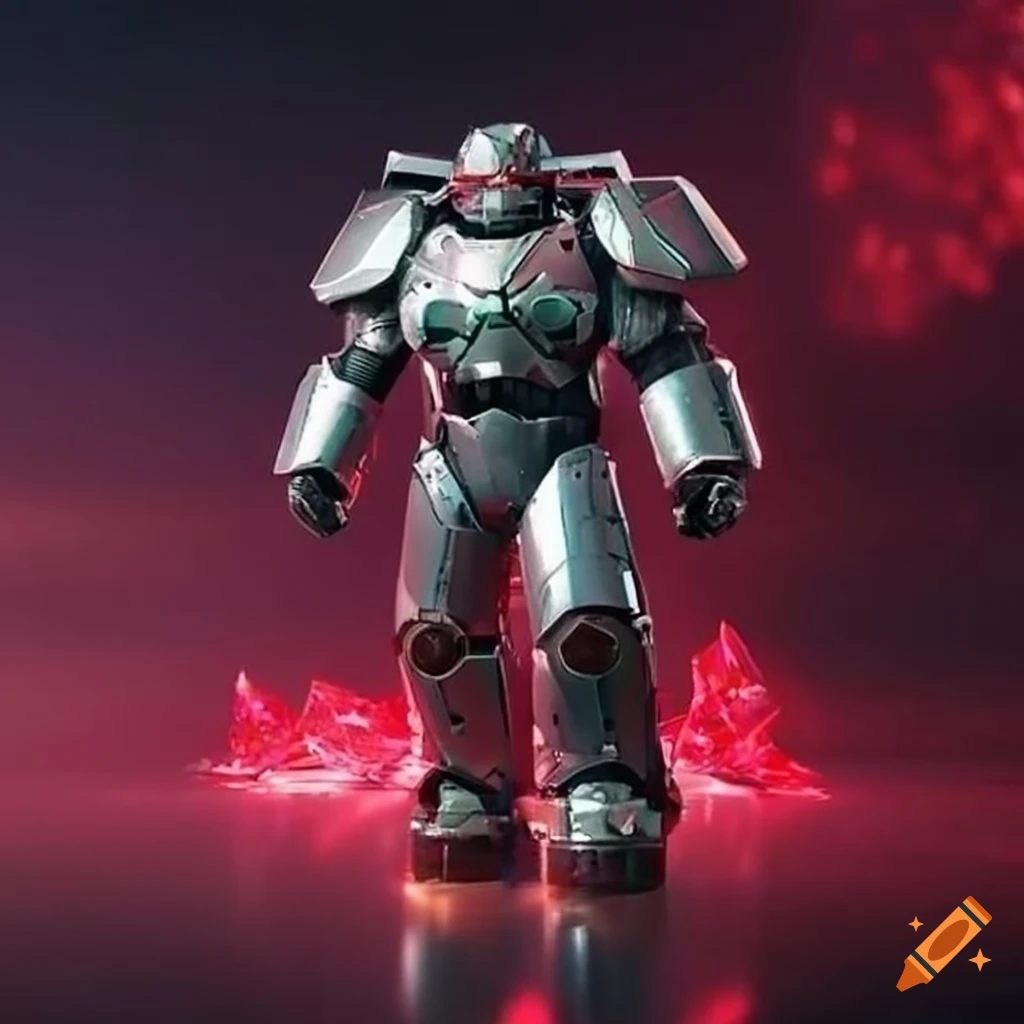 Red crystal power armor with jet pack turbines on Craiyon