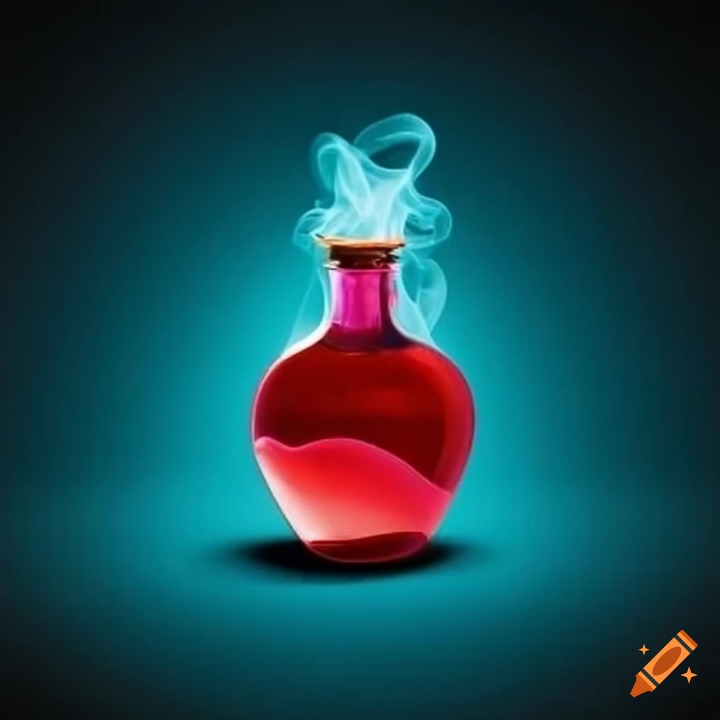 Glass bottle love potion with swirling smoke on Craiyon