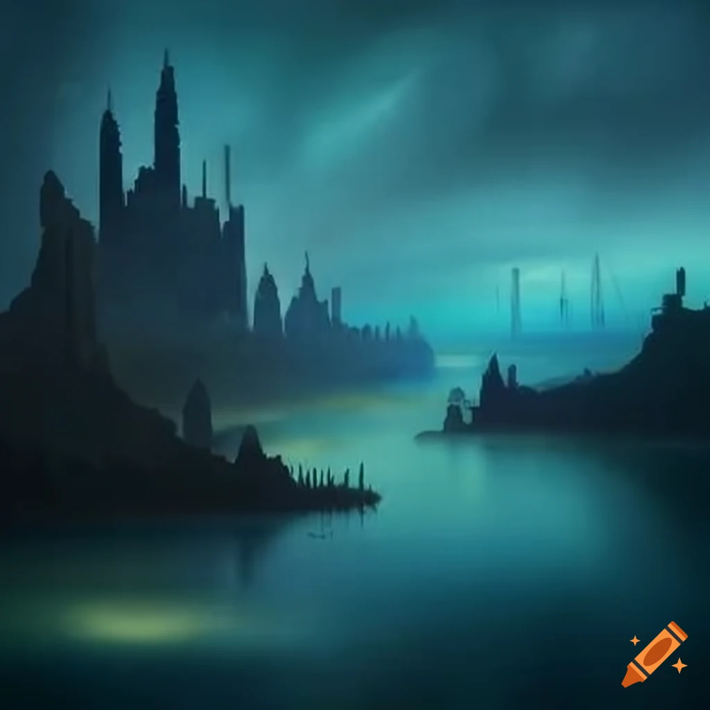 Abstract art of the lost flooded city of lemuria on Craiyon