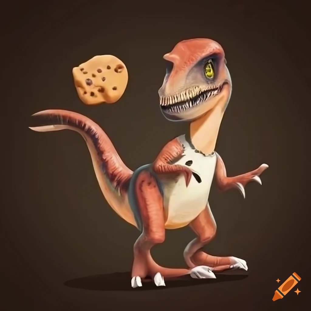 Raptor dinosaur holding a cookie on Craiyon