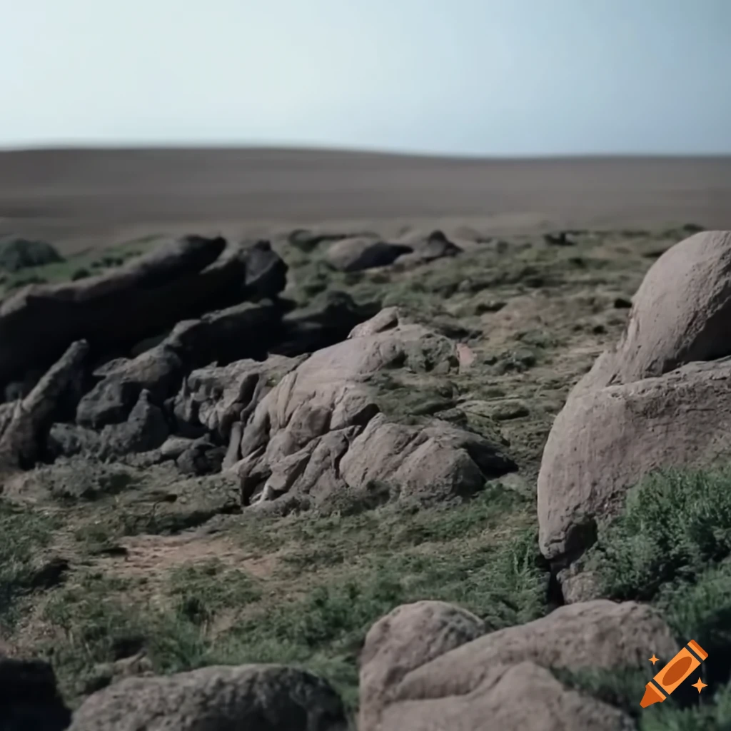 Scrubland landscape with rocks on Craiyon