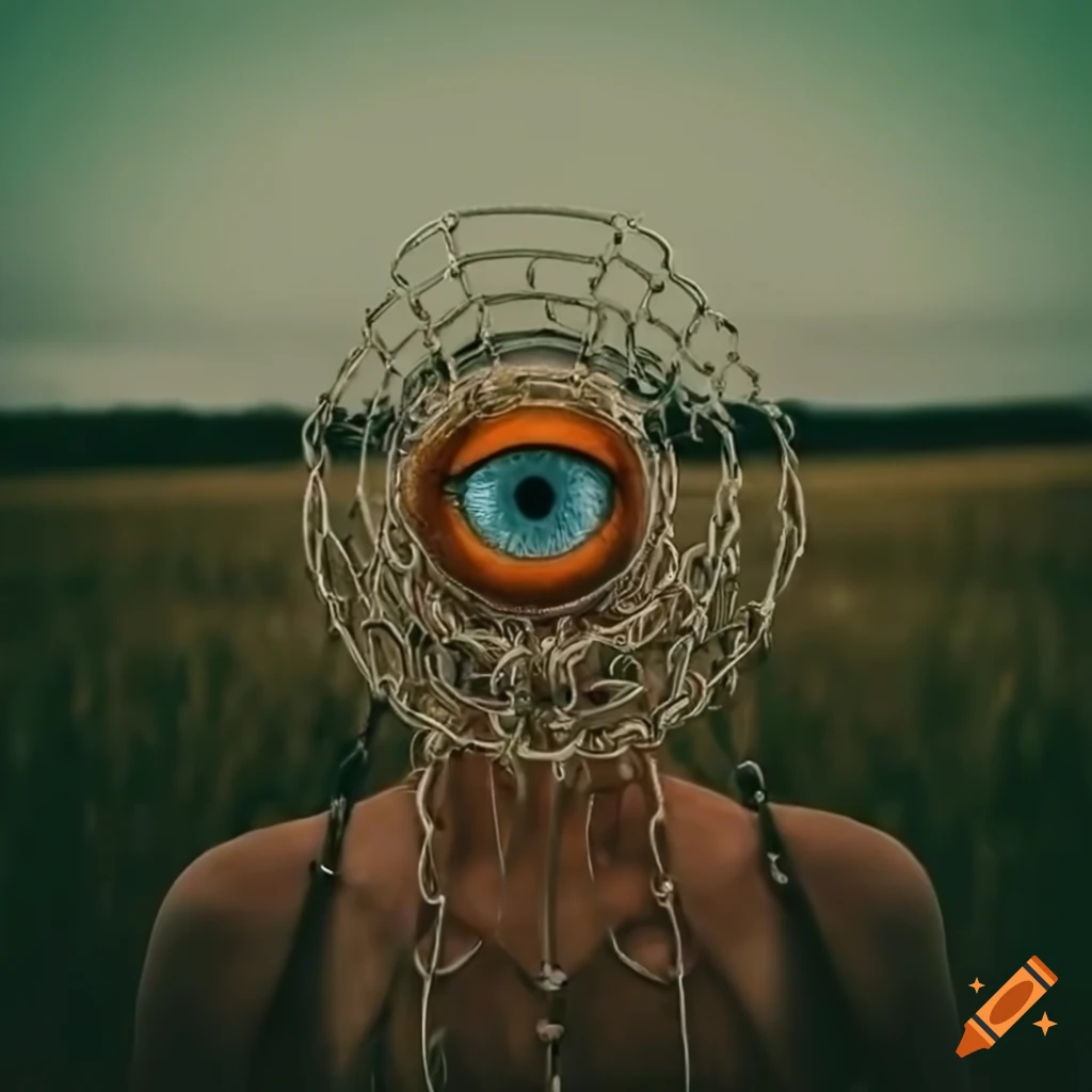 Captivating large chain eye with intrigued people in a field on Craiyon