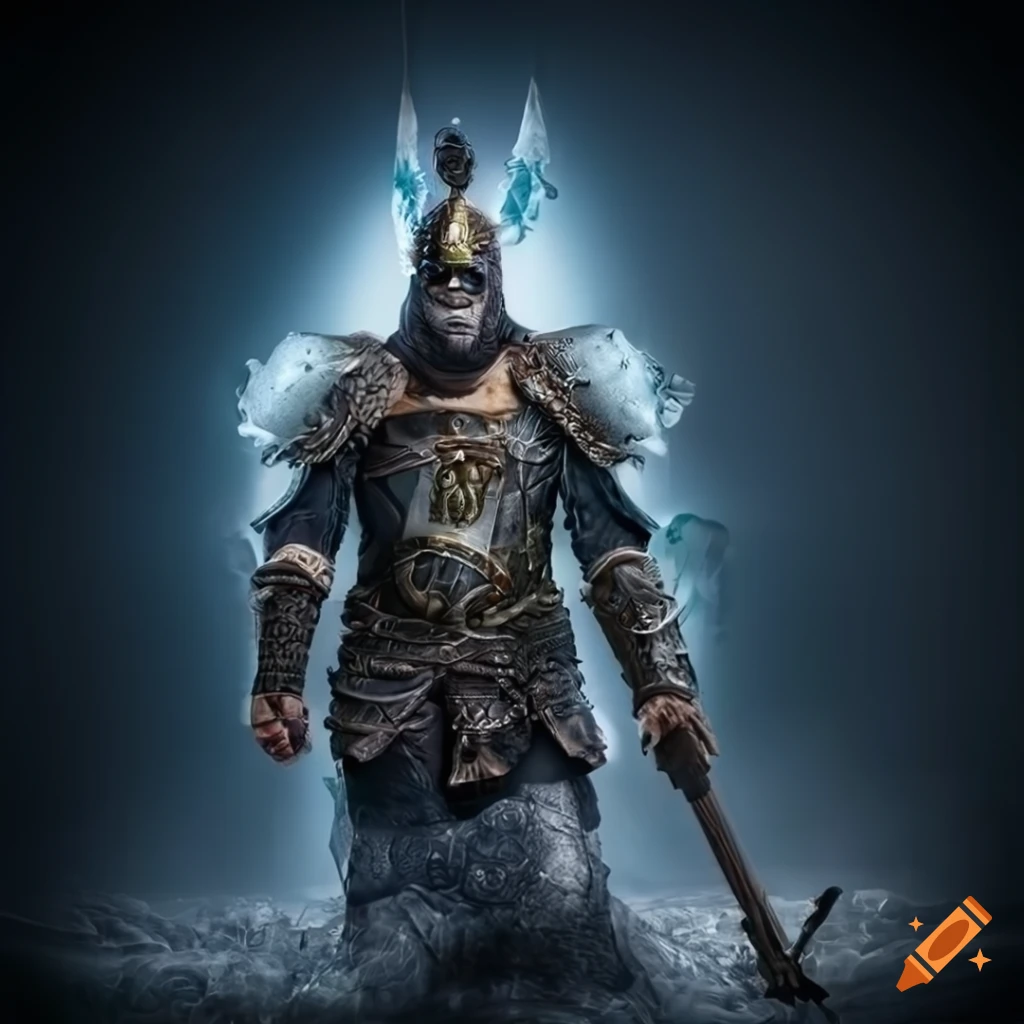 Photorealistic ice warrior with crown and armor on Craiyon