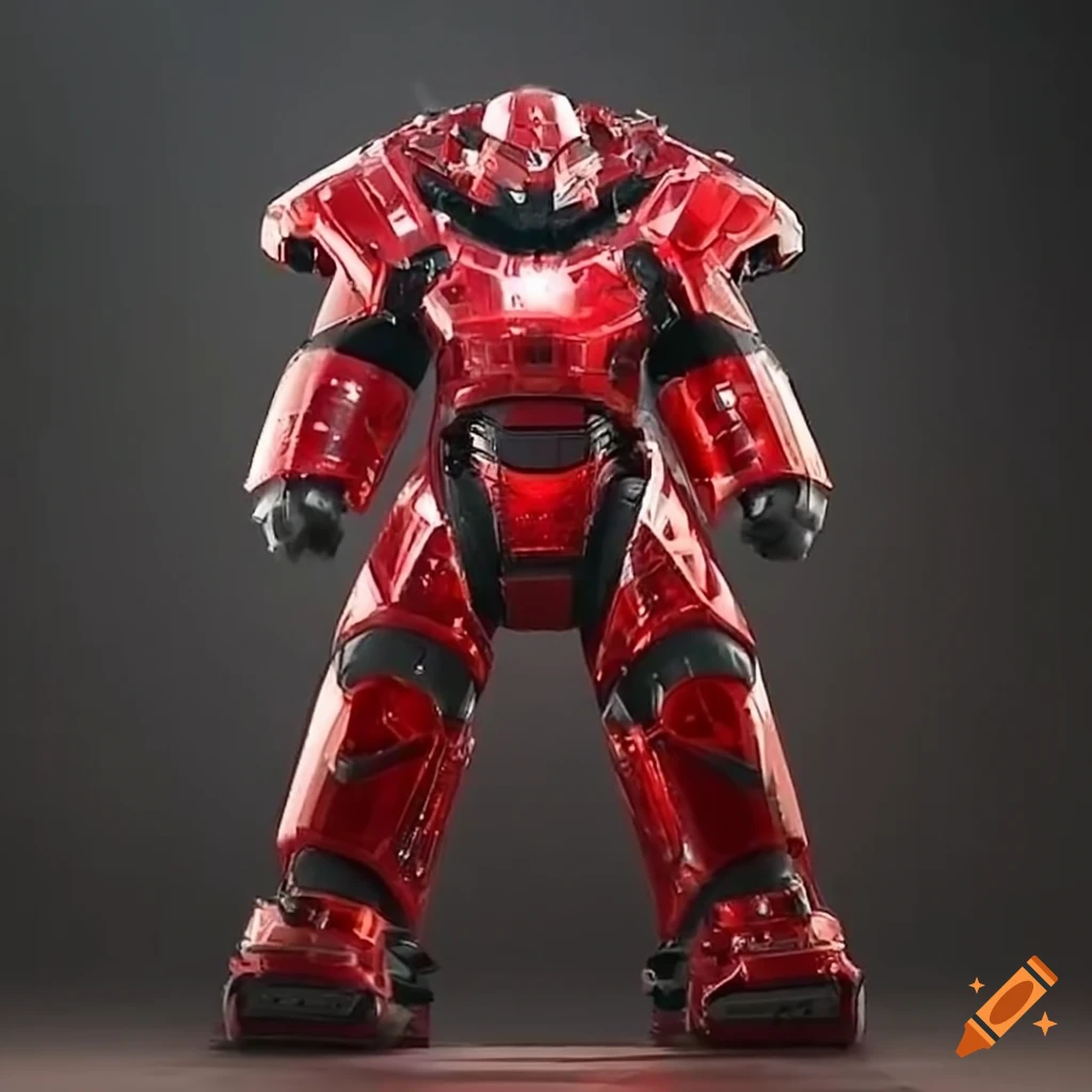 Full body power armor made of red crystals with jet pack turbines on ...