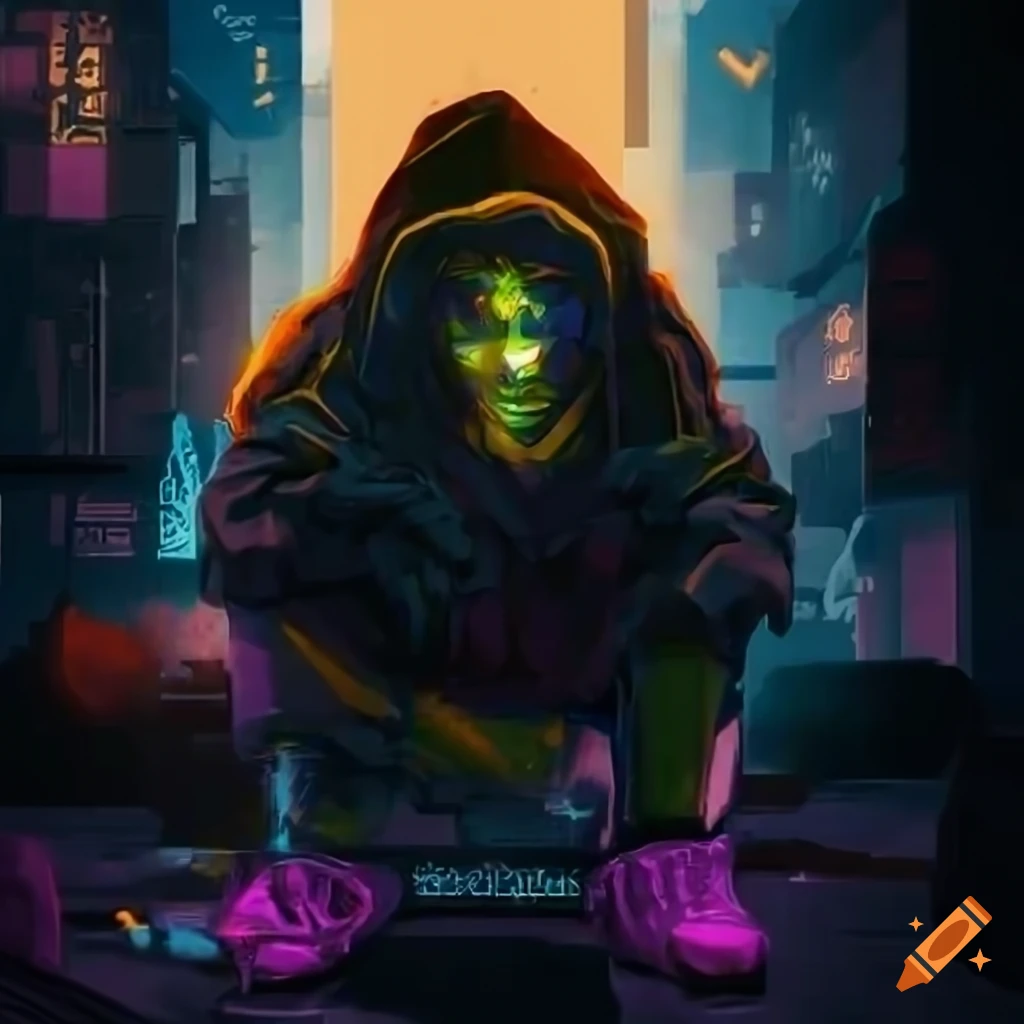 Kenny mccormick in a cyberpunk setting on Craiyon