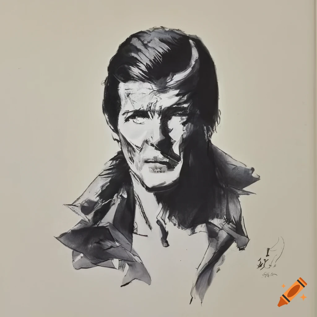 Ink drawing of young happy roger moore by yoji shinkawa on Craiyon