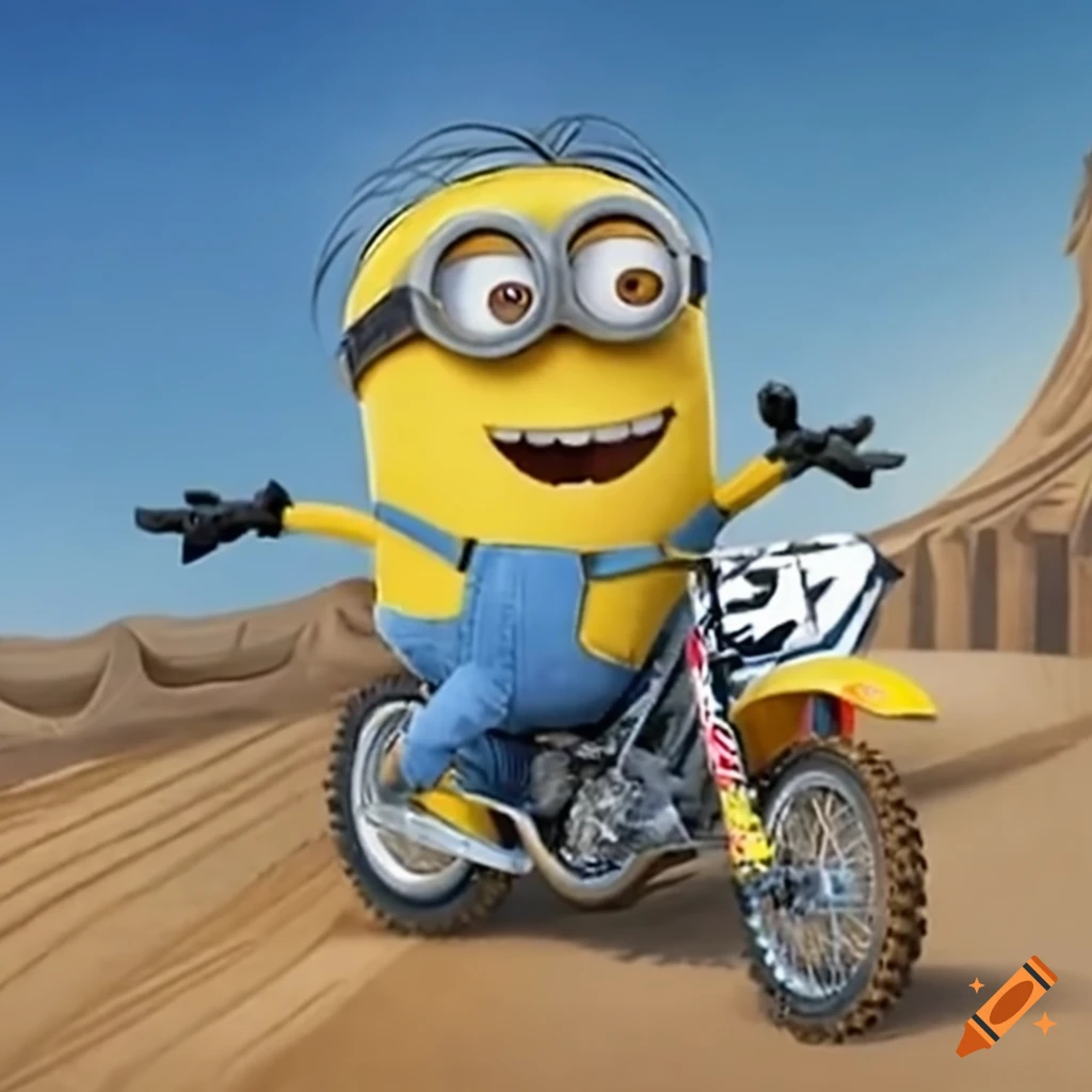 Minion participating in motocross competition in Pixar Disney animation ...