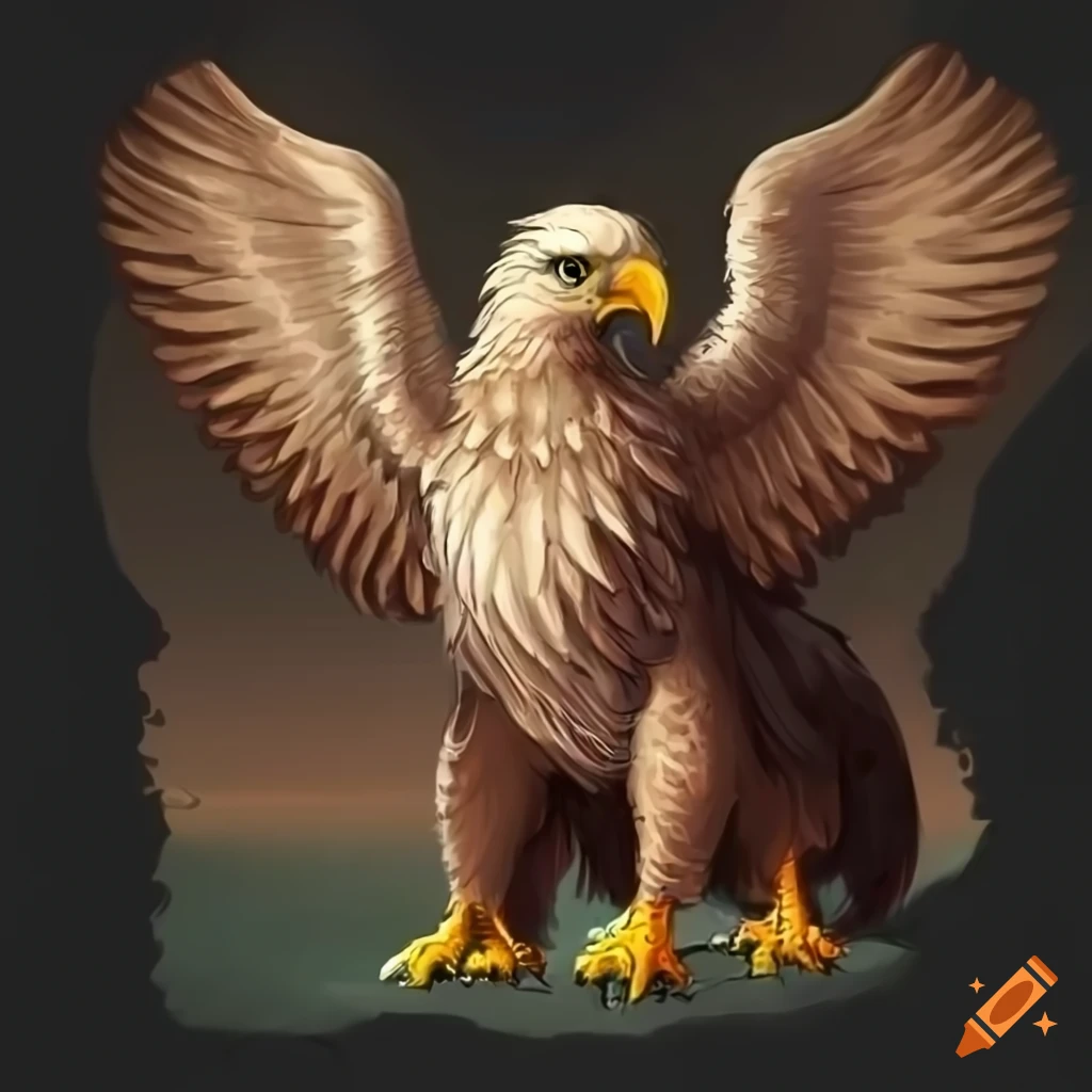 Majestic gryphon with light-brown hide, dark-brown feathers, and bright ...