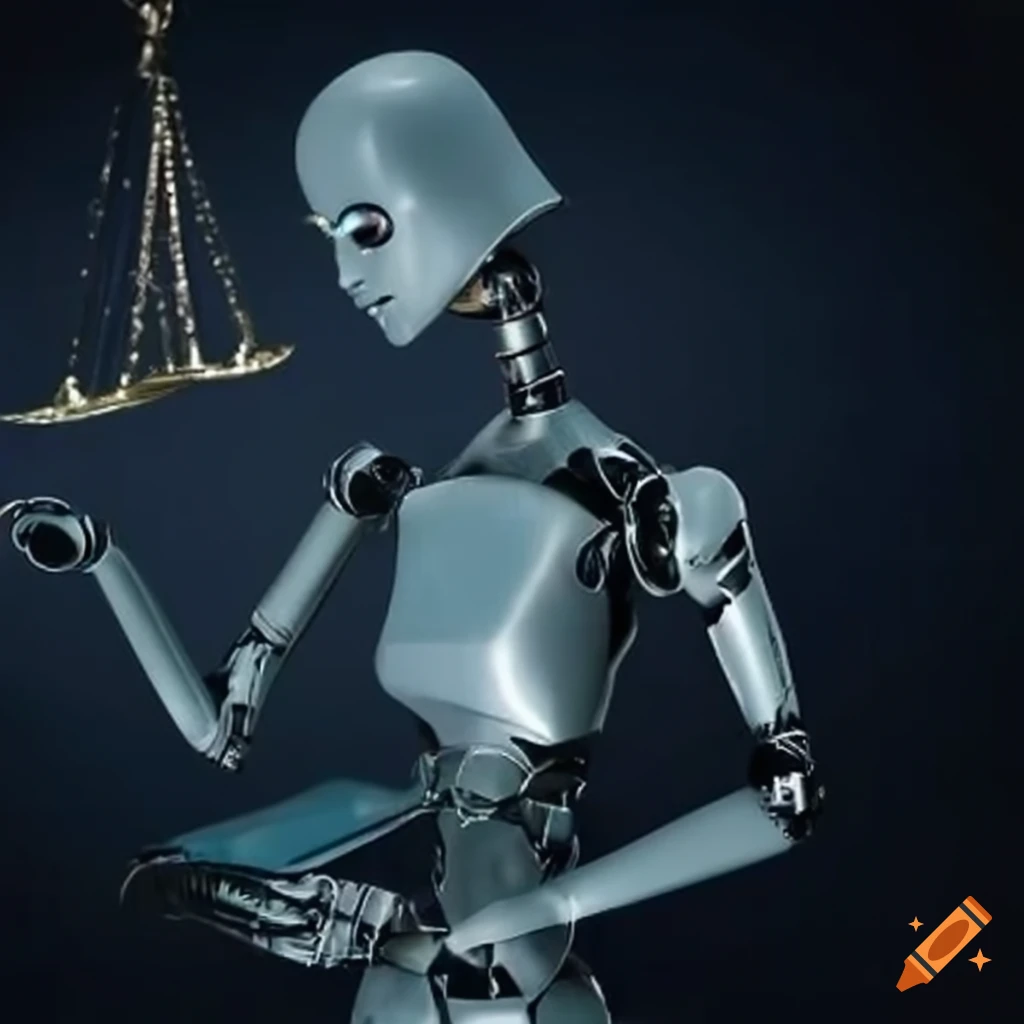 Robot holding the scale of justice on Craiyon