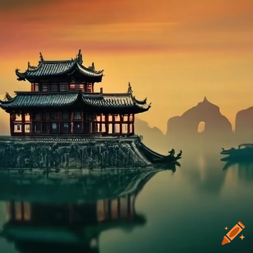 Ancient chinese buildings and landscape view on Craiyon